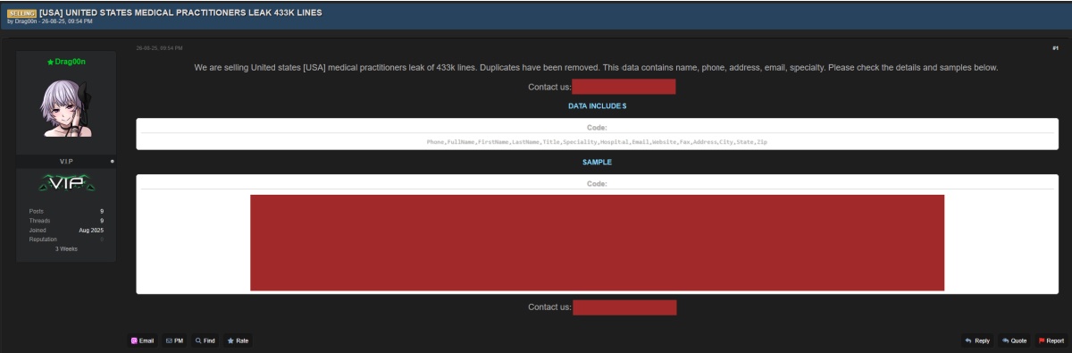 433K US doctors’ data leaked online, hackers claim | Cybernews