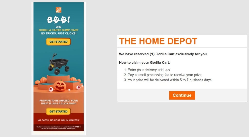 Home Depot phishing scam yard cart free giveaway Hackers target Home ...