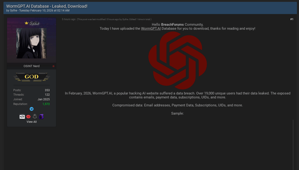 AI hacking platform WormGPT has user data leaked, attackers claim ...